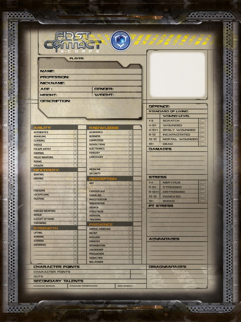 First Contact X-Corps - Character Sheet | PDF