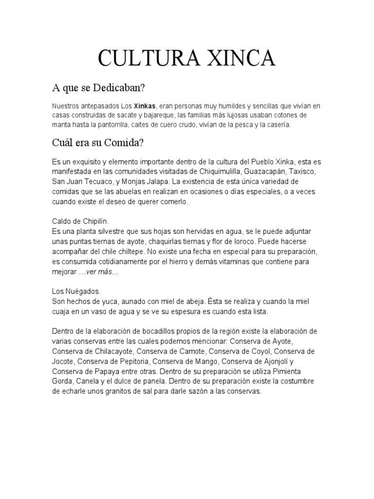 Cultura Xinca | PDF | Bailes | Alimentos