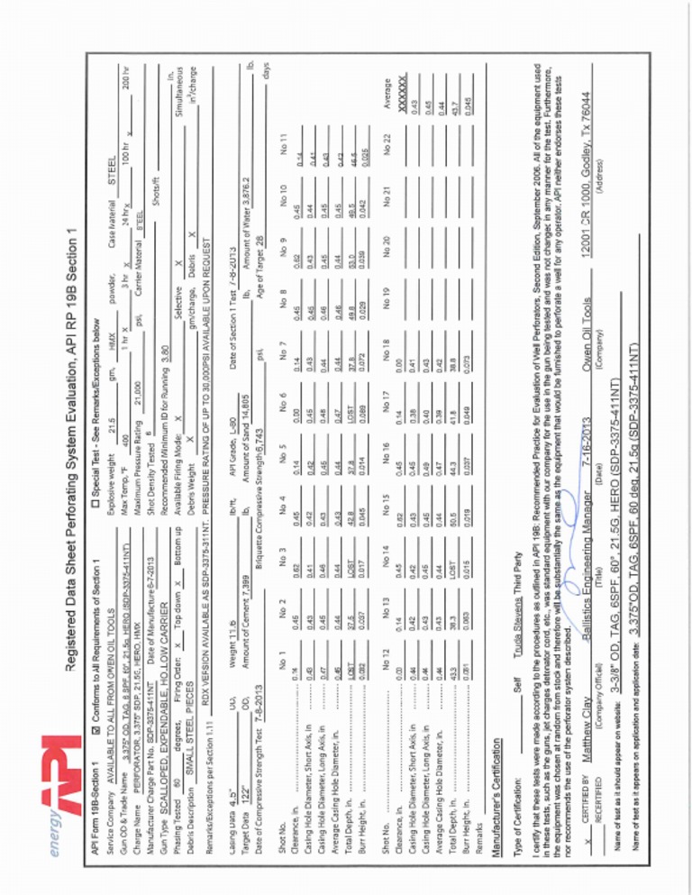 Api RP 19B SDP-3375-411NT 3 3-8 6 SPF | PDF