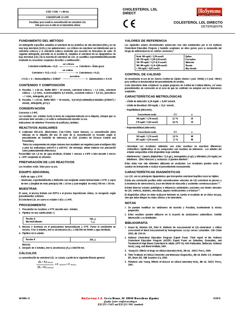 Medición de Colesterol LDL Directo en Laboratorio | PDF