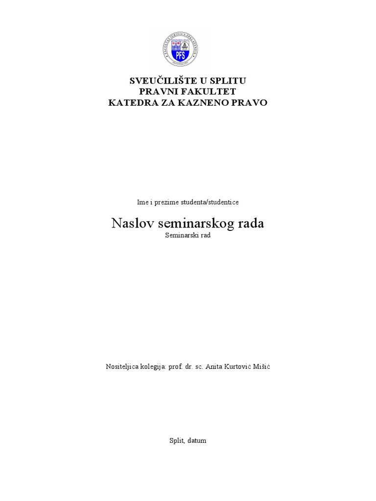 Primjer Naslovne Stranice Seminarskog Rada-1-1 | PDF