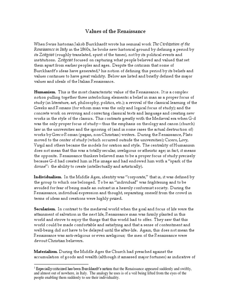 Values of The Renaissance | PDF | Renaissance | Classics