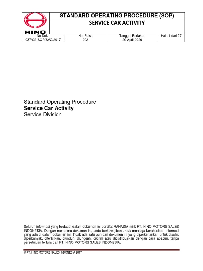 37 CS SOP - Service Car Activity (Service On Site) V3 | PDF