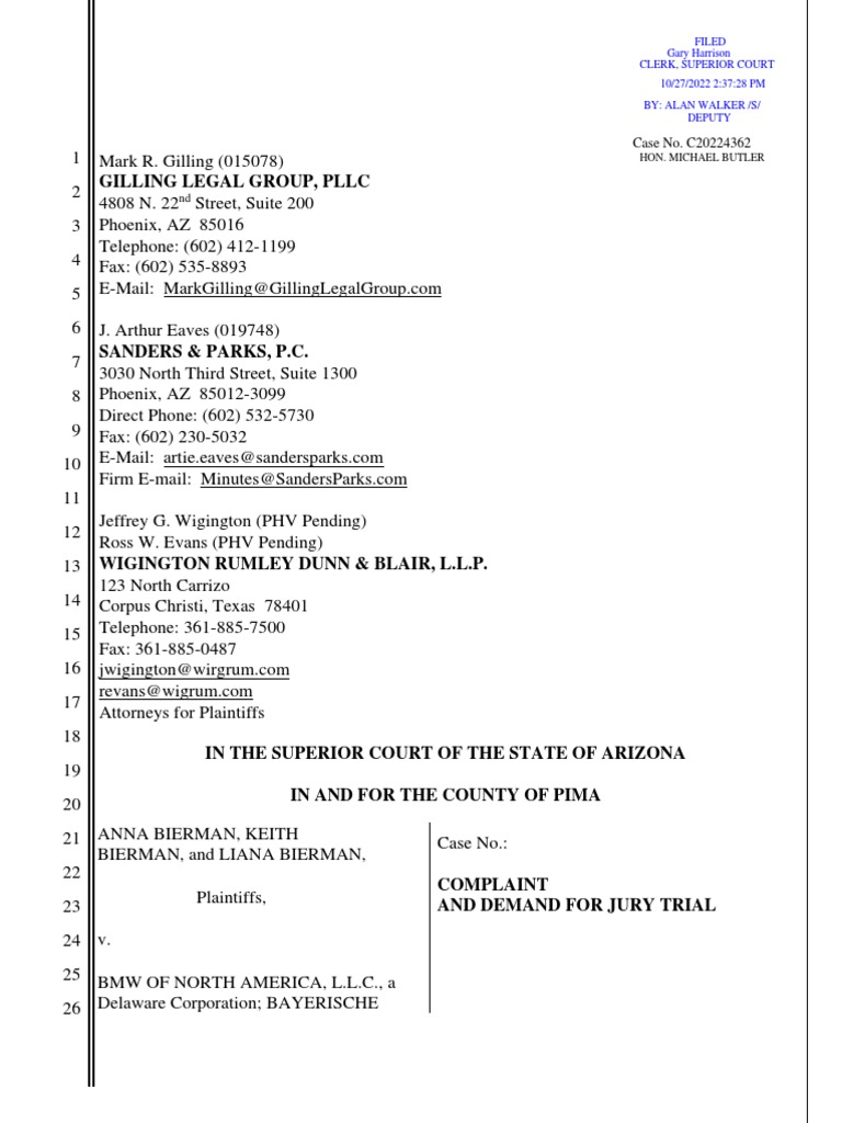 Airbag Injury: Bierman Et Al v. BMW of North America, LLC, Et Al Complaint | PDF | Negligence ...