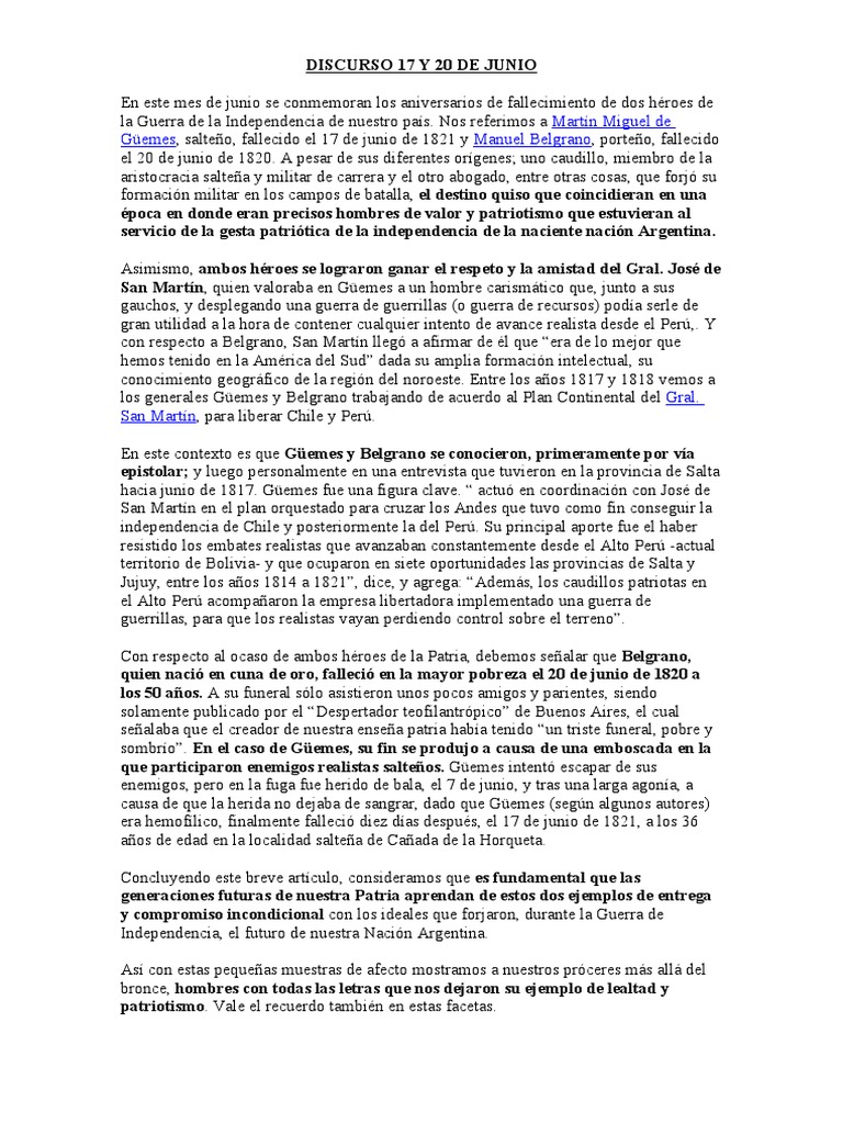Discurso 17 y 20 de Junio | PDF | América del Sur