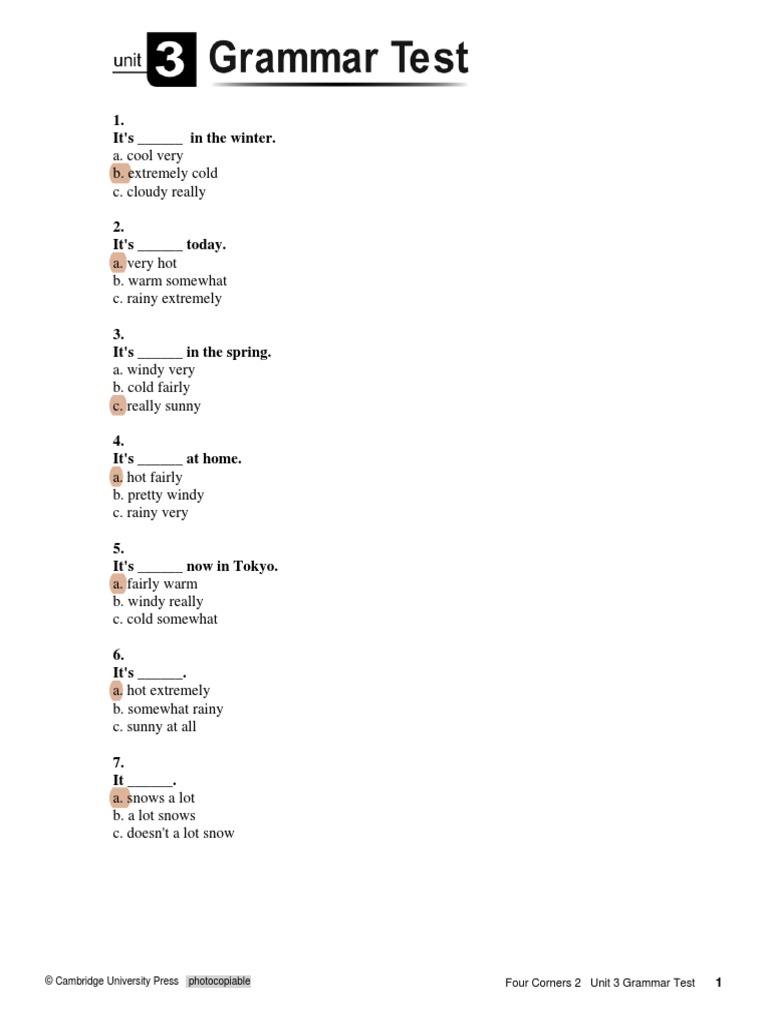 Unit3 Grammar Test | PDF