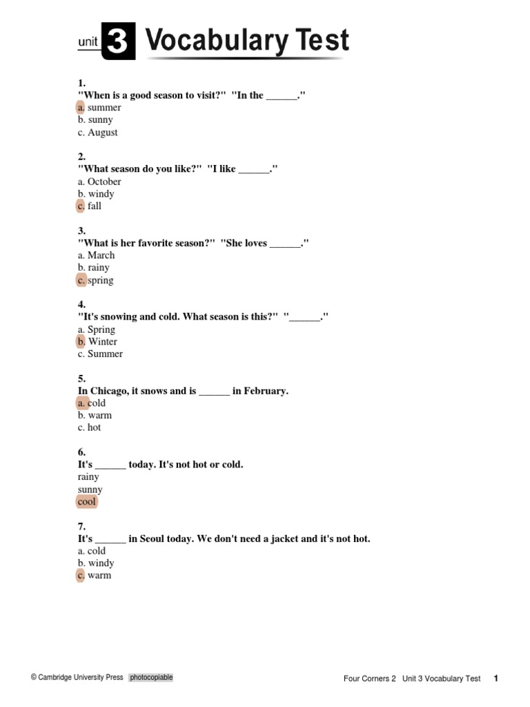 Unit3 Vacabulary Test | PDF