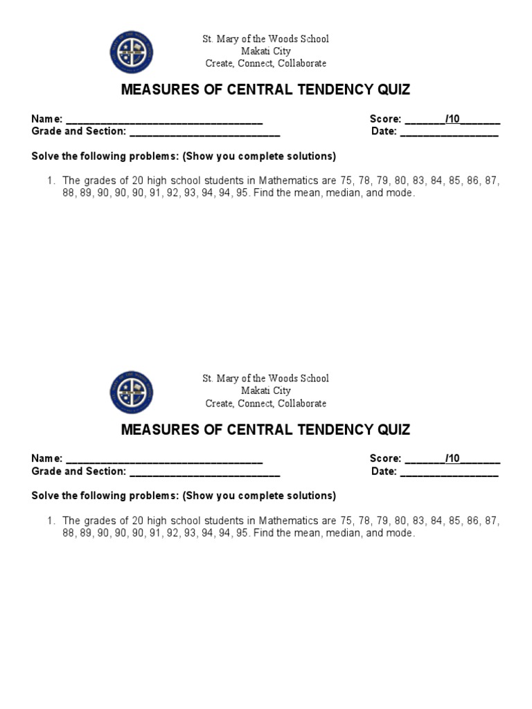Grade 8 Measures of Central Tendency Quiz | PDF