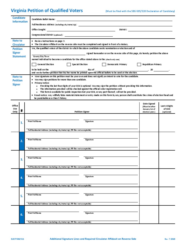 Petition of Qualified Voters SBE 506 521 | PDF