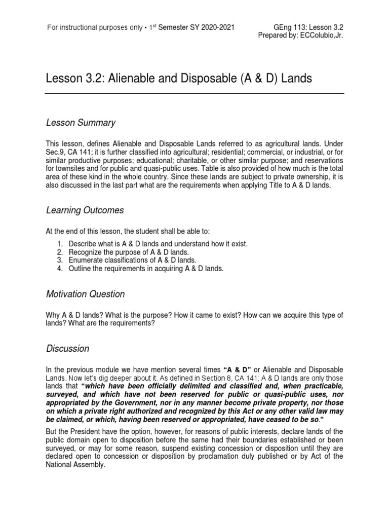 Alienable and Disposable (A & D) Lands | Download Free PDF | Justice ...