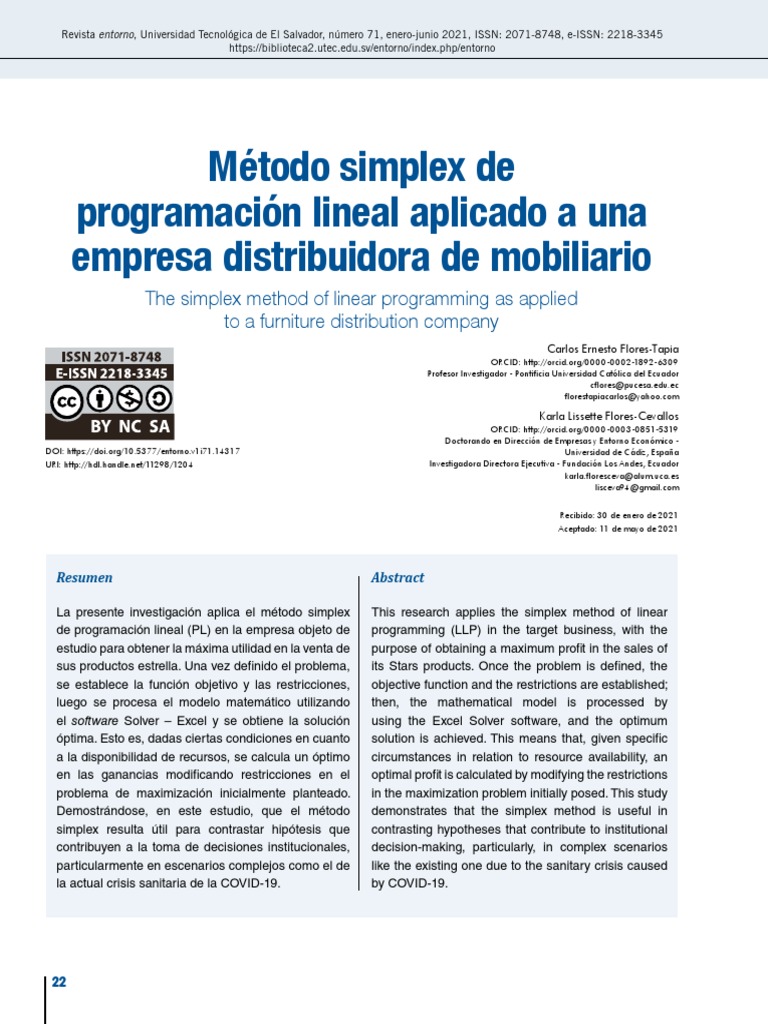 Método Simplex de Programación Lineal Aplicado a Una Empresa ...