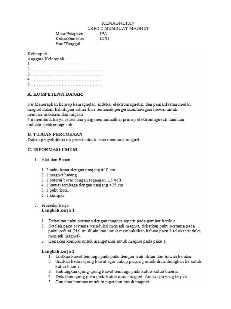 LKPD Cara Membuat Magnet | PDF