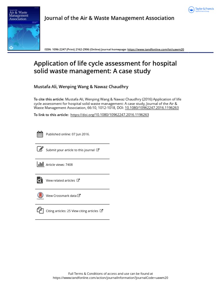 Application of Life Cycle Assessment For Hospital Solid Waste ...