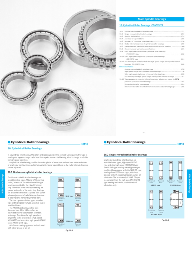 Main Spindle Bearings: 10. Cylindrical Roller Bearings CONTENTS | PDF