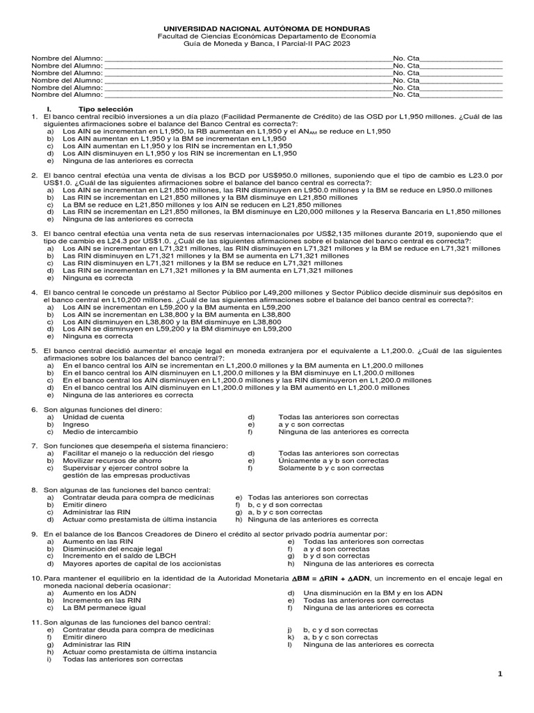 Guía de Moneda y Banca I Parcial-II PAC 2023 | PDF