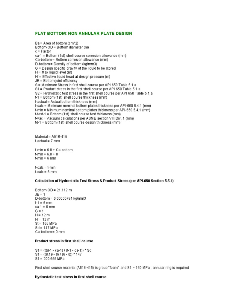 Flat Bottom Plate Design Analysis | PDF