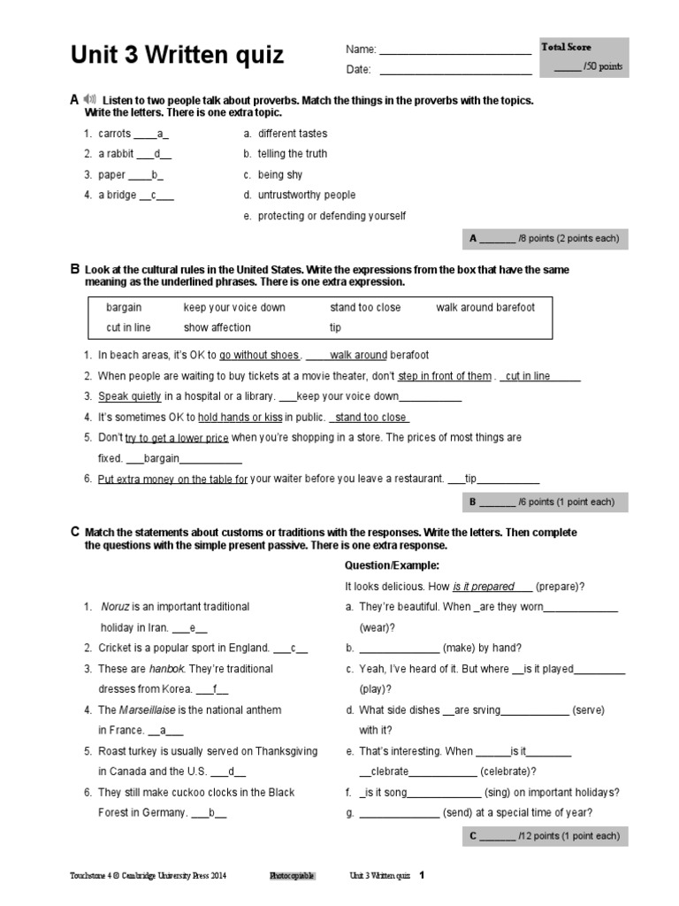 Unit 3 Written Quiz: Total Score | PDF