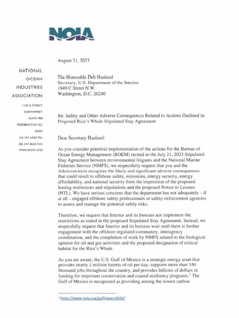 NOIA Letter To Dept. of The Interior | PDF
