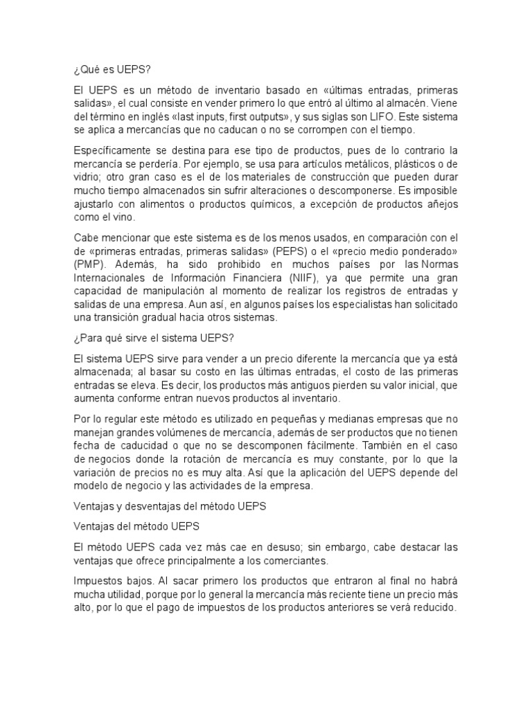 Método UEPS: Definición y Ejemplos | PDF | Inventario | Precios