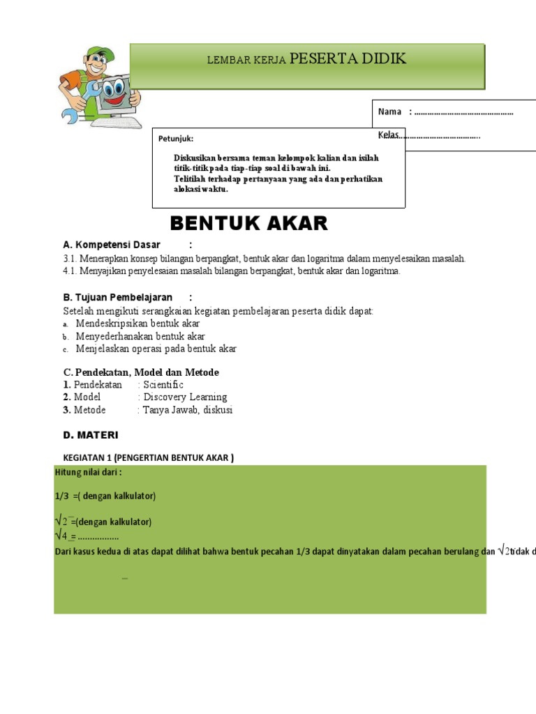 LKPD 3 1 Bentuk Akar | PDF