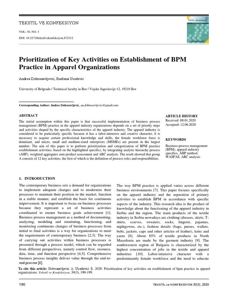 Prioritization of Key Activities On Establishment of BPM | PDF ...