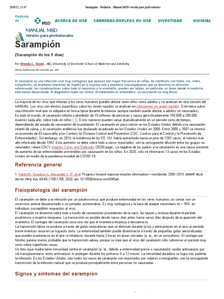Sarampión - Pediatría - Manual MSD versión para profesionales | PDF