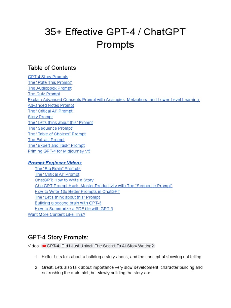 35+ Engaging GPT-4 Prompts for Writers | PDF | Camera | Artificial ...