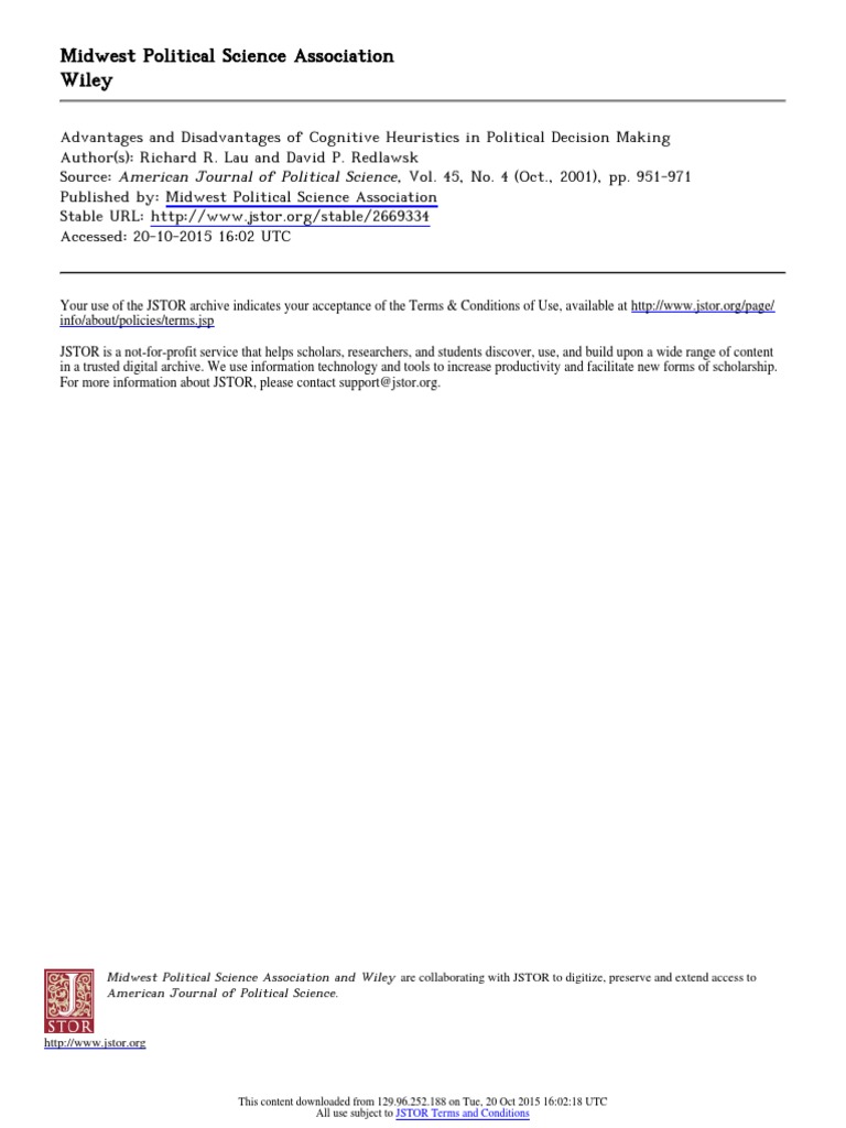 Lau, Redlawsk - Advantages and Disadvantages of Cognitive Heuristics in ...