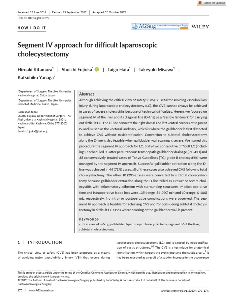 Annals of Gastroent Surgery - 2019 - Kitamura - Segment IV Approach For Difficult Laparoscopic ...