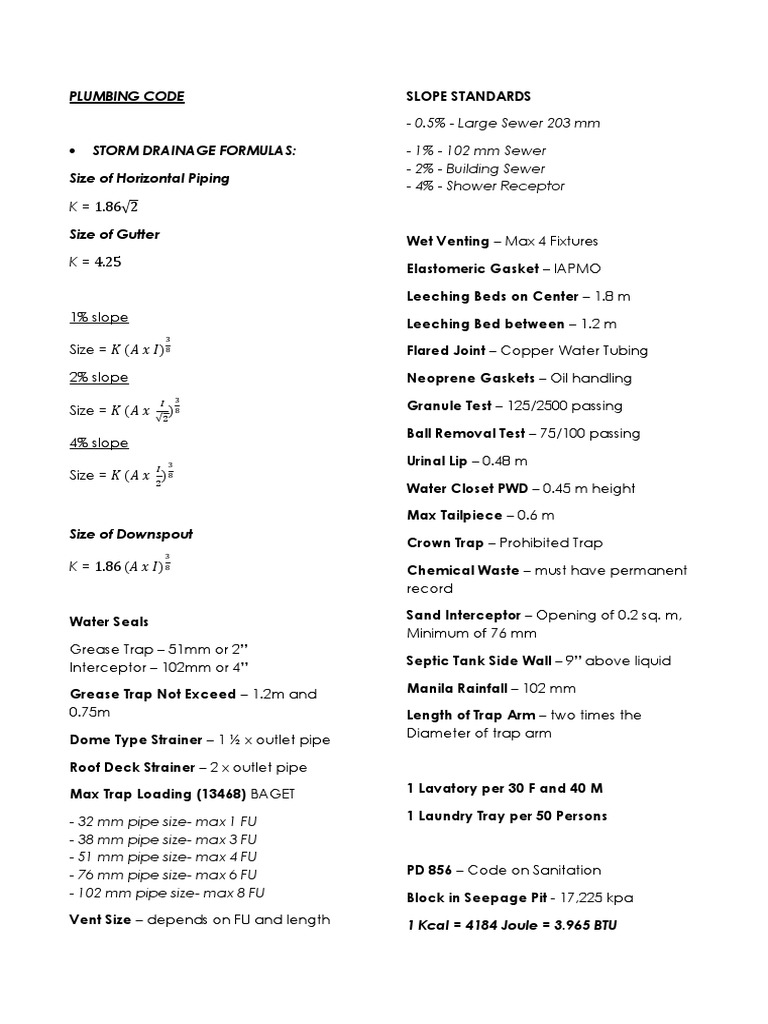 Master Plumber Summary | PDF