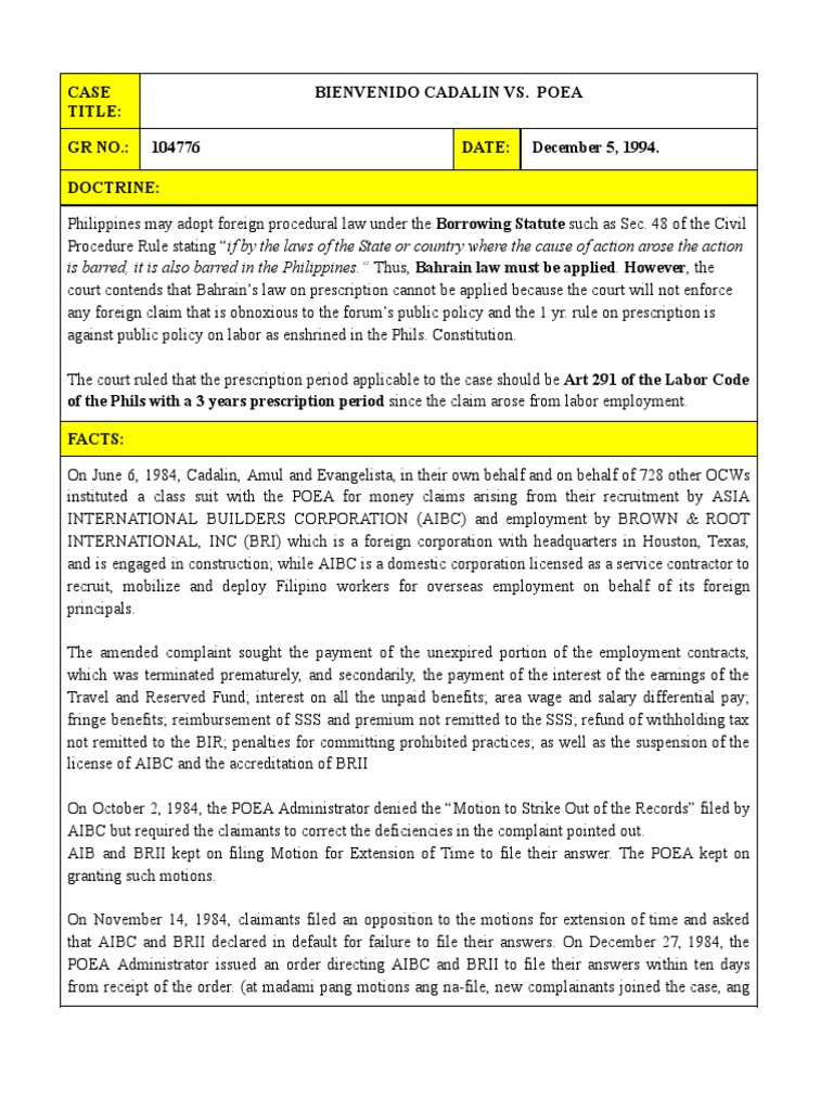 Cadalin V Poea | PDF