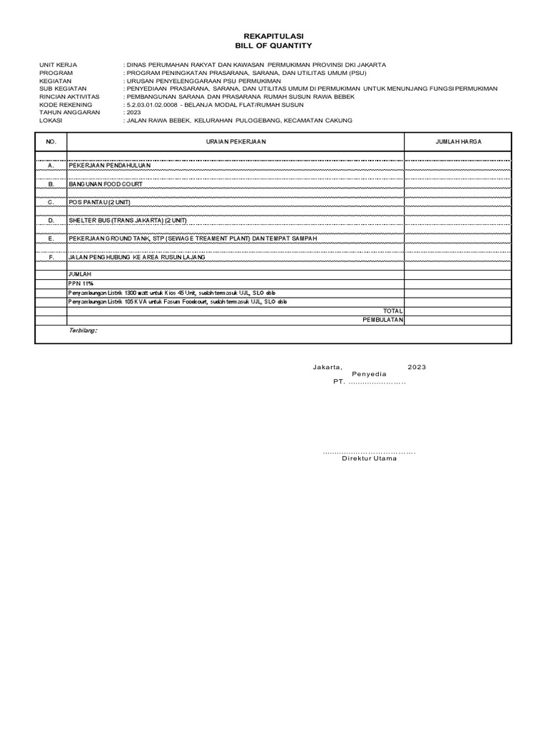 SarPras Rusun Rawa Bebek BoQ Rev | PDF