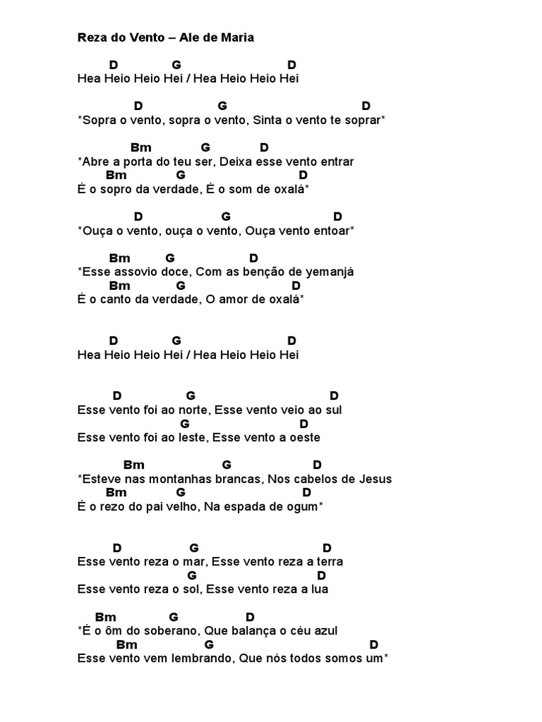 Cifra Reza Do Vento - Ale de Maria | PDF