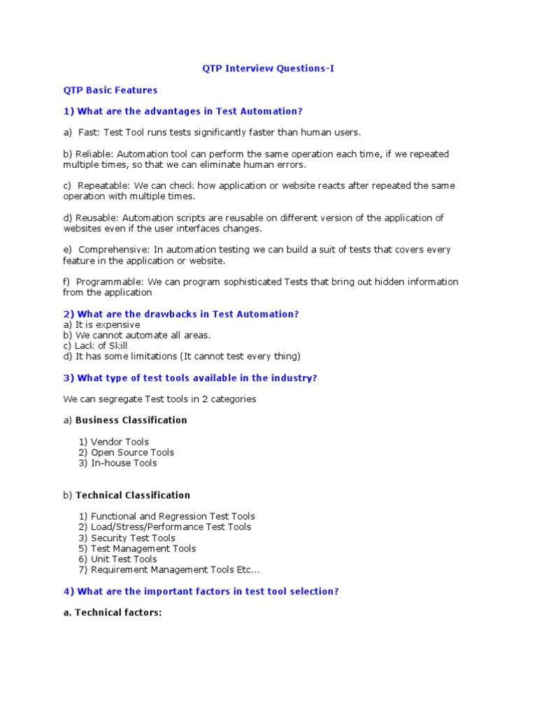 Qtp Interview Questions I Qtp Basic Features 1 What Are The Advantages In Test Automation