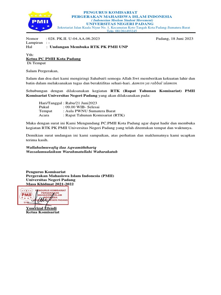 Undangan PC Pmii Padang | PDF