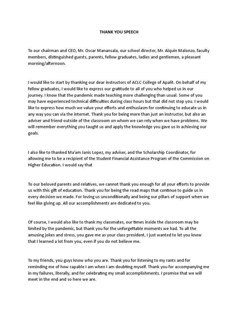 Thank You Speech | PDF