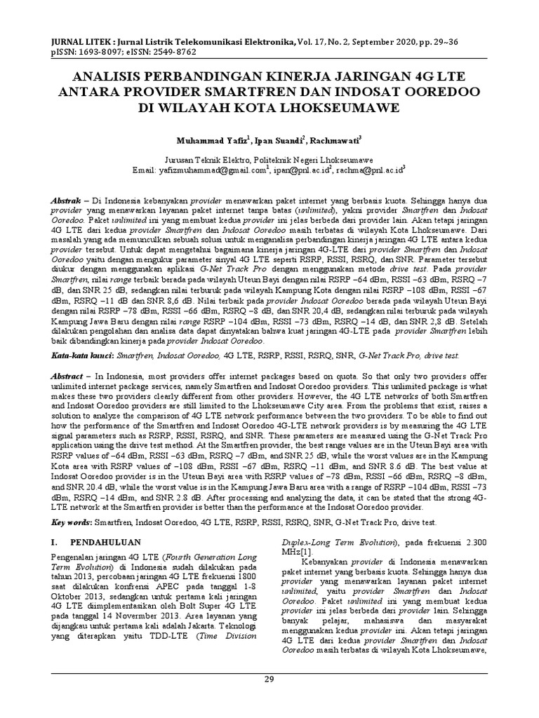 Analisis Perbandingan Kinerja Jaringan 4G LTE Anta | PDF
