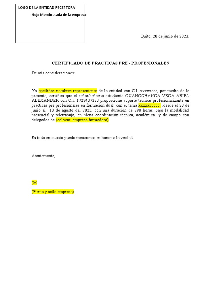 Modelo Certificado Estudiante | PDF
