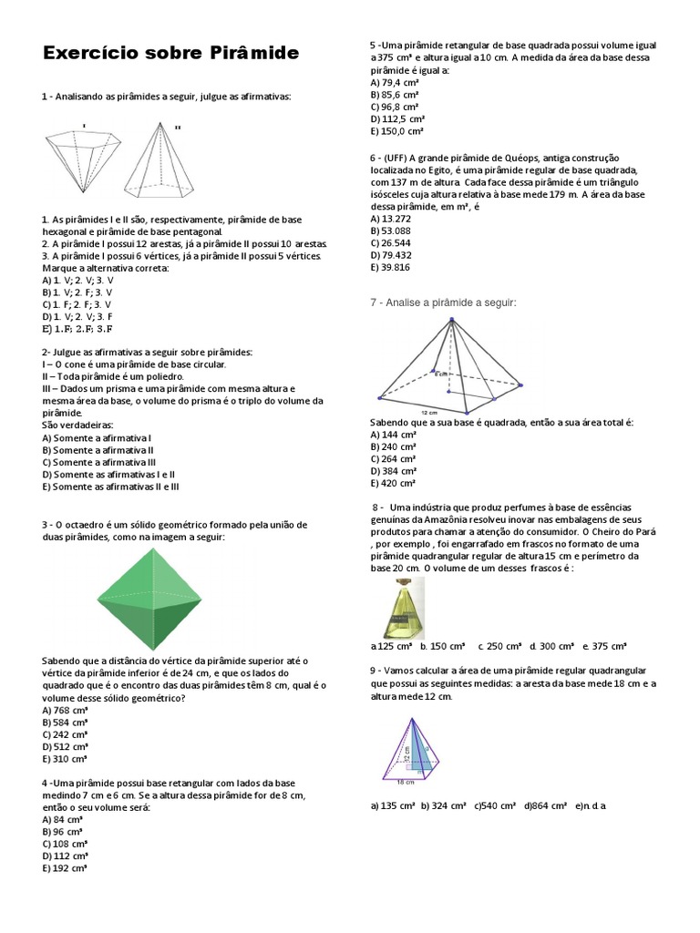 Atividade Sobre Pirâmide | Download grátis PDF | Polítopo | Geometria Euclidiana