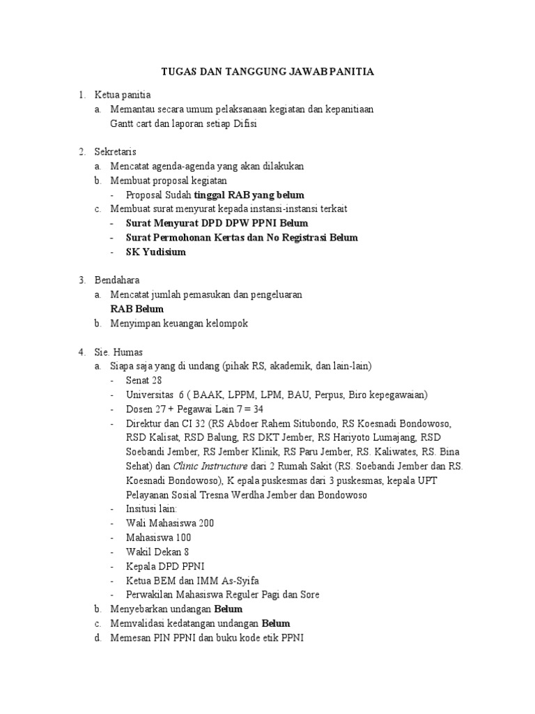 Tugas Dan Tanggung Jawab Panitia | PDF