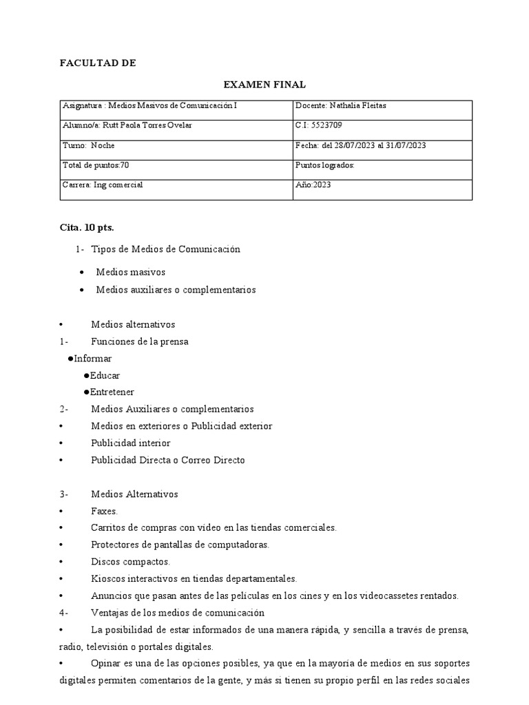 Examen de Medios de Comunicación | PDF | Medios de comunicación en masa ...