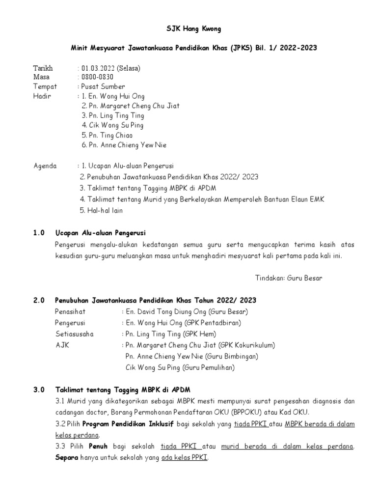 Minit Msy 1 Jpks | PDF