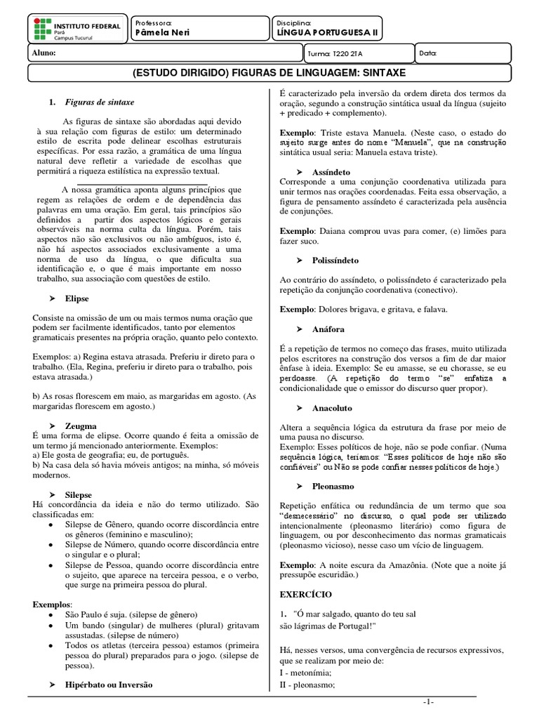 Figuras de Linguagem Sintaxe | PDF