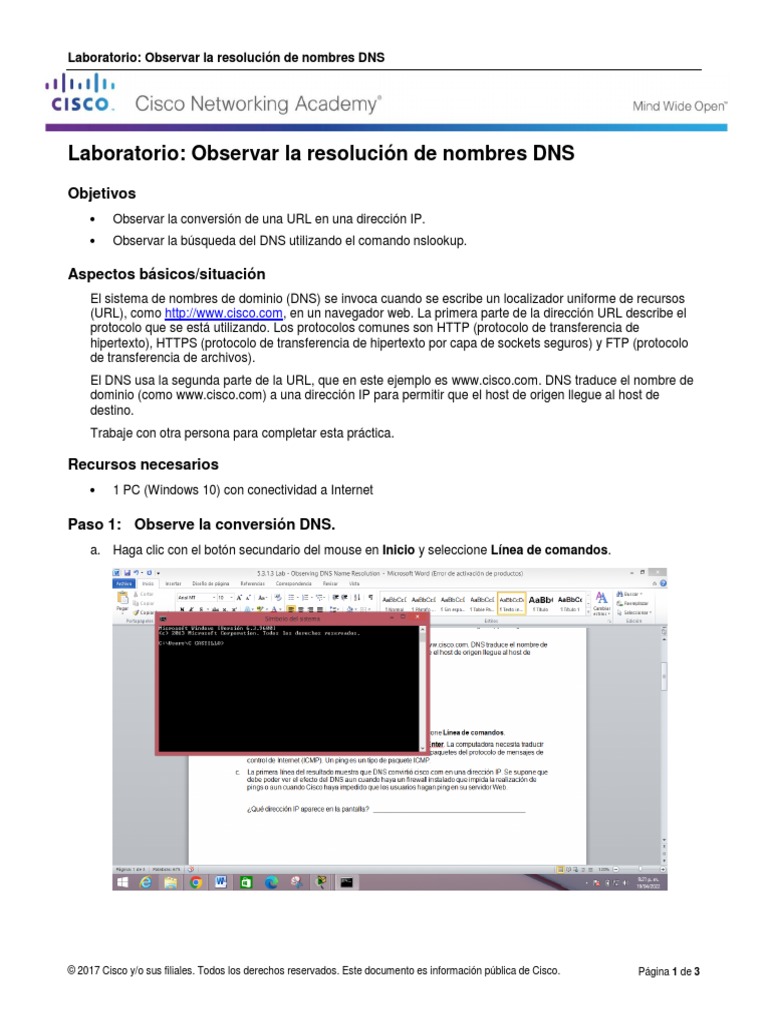 5.3.1.3 Lab - Observing DNS Name Resolution | PDF | sistema de nombres de dominio | Dirección IP