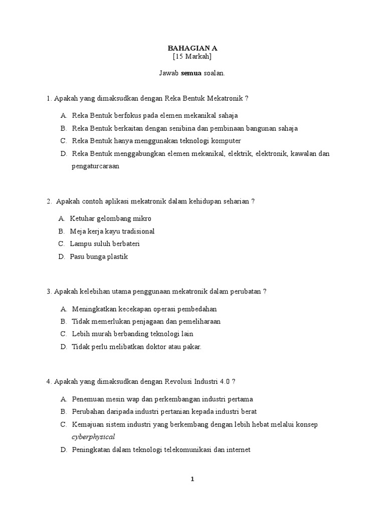 Soalan RBT Tingkatan 3 Bab 1 & 3 | PDF