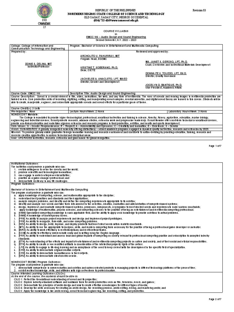 Bsemc Syllabus 2022 2023 | PDF