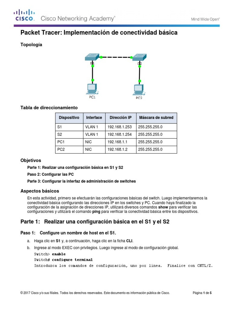 8.5.1.3 Packet Tracer - Implementing Basic Connectivity | Descargar gratis PDF | Dirección IP ...