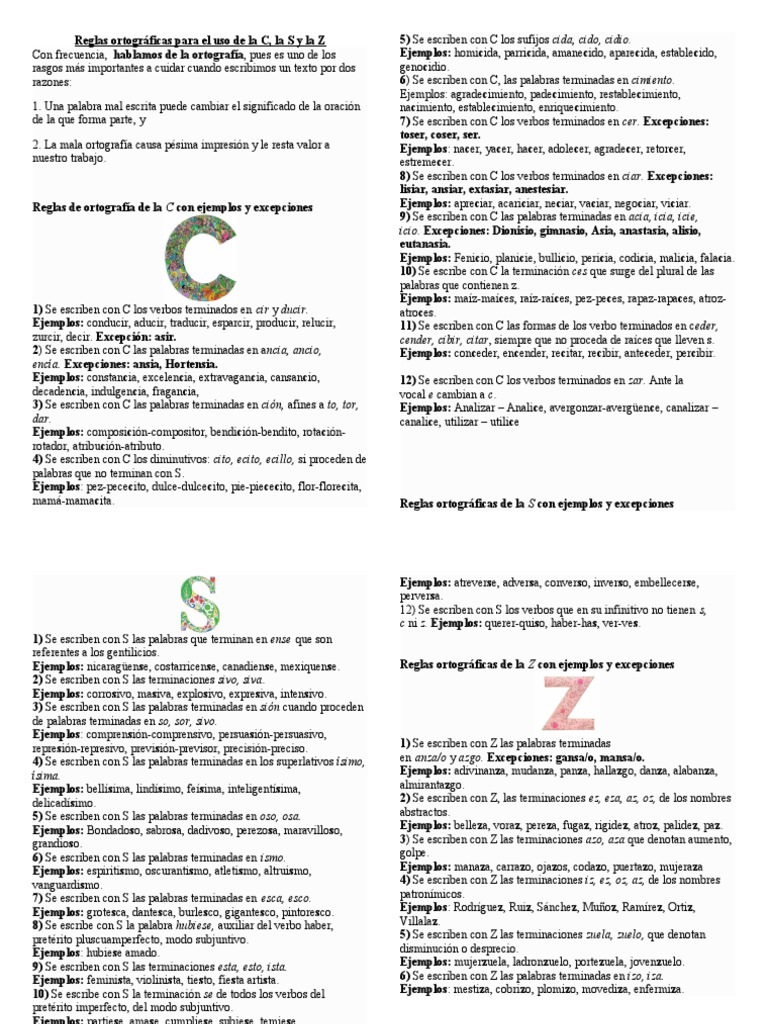 Reglas Ortográficas para El Uso de La C | Descargar gratis PDF ...