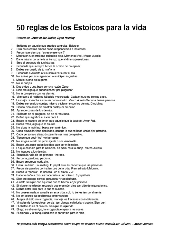 02 50 Reglas de Los Estoicos para La Vida | PDF | Relaciones personales, crianza y desarrollo ...