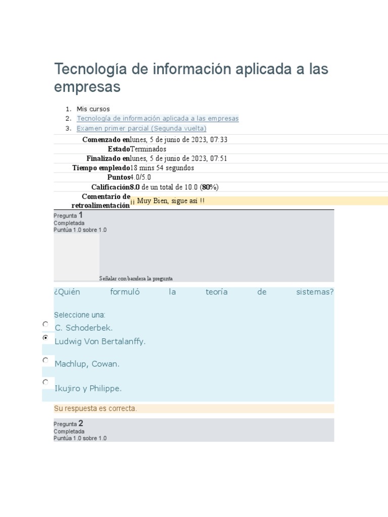 Examen Semana 01 Tecnología de Información Aplicada A Las Empresas | PDF | Sistema de ...